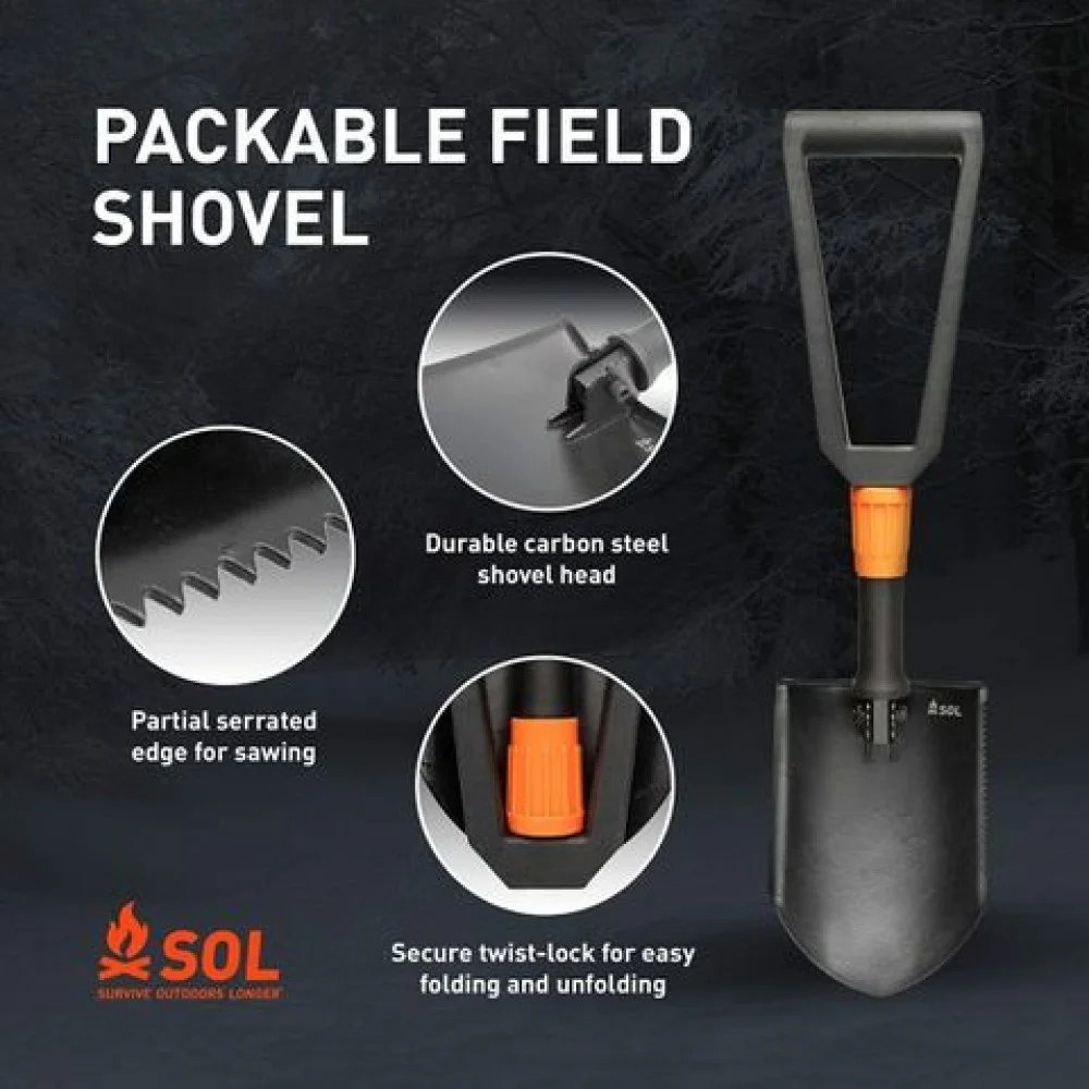 SOL Packable Field Shovel – Folding Carbon Steel Shovel with Pouch ...