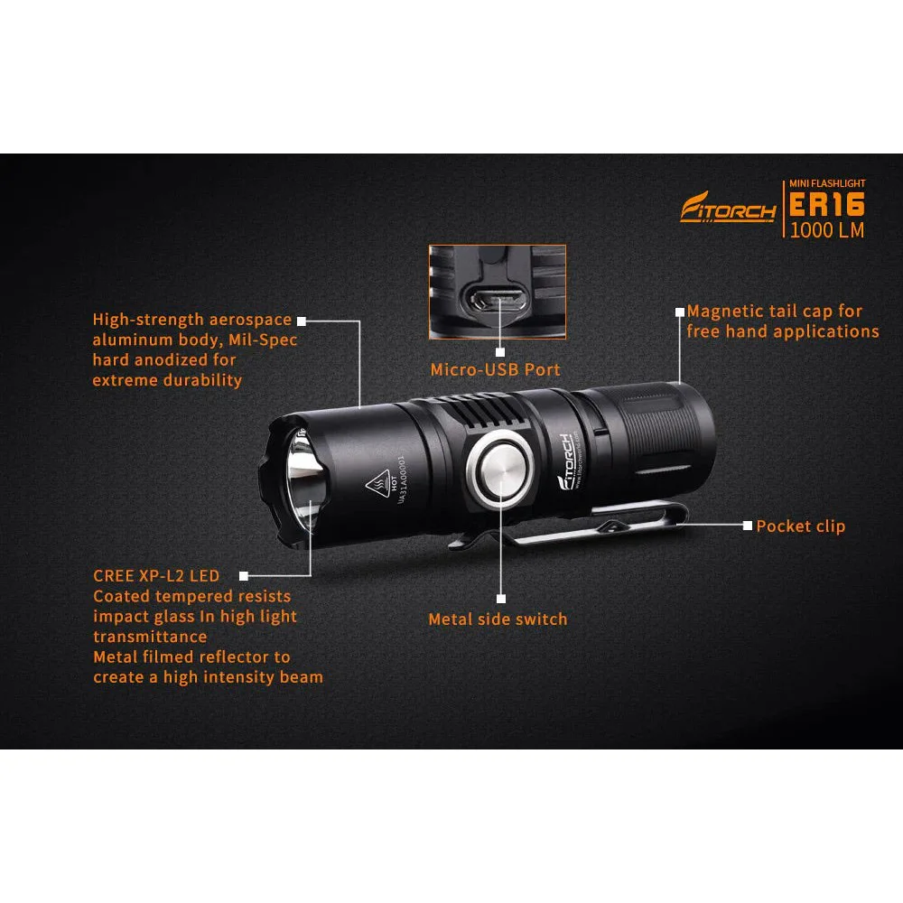 Fitorch ER16 Torch – 1000 Lumen Rechargeable EDC Flashlight | Backwoods ...
