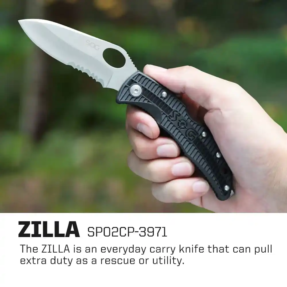 SOG ZILLA EDC Folding Knife – Serrated Blade with GRN Handle ...