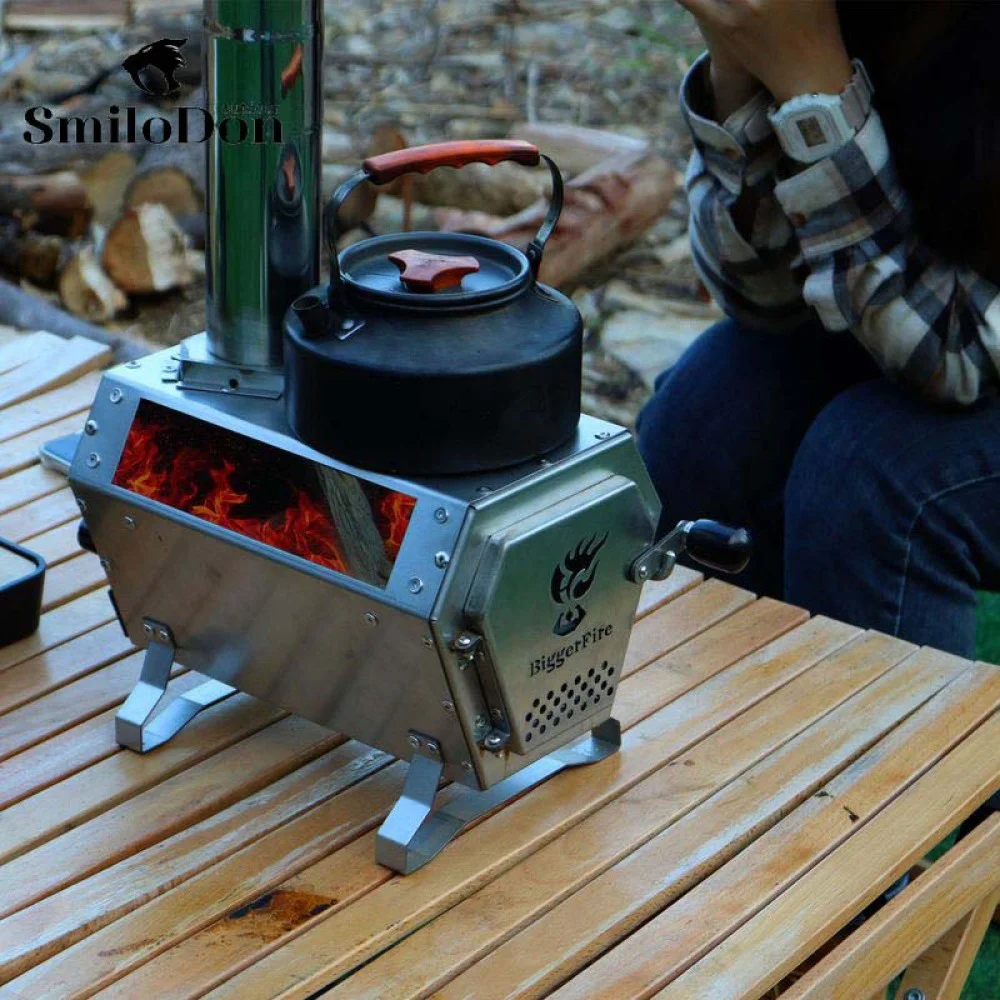 Stainless Steel Wood Burning Tent Stove with Chimney for Winter Camping ...