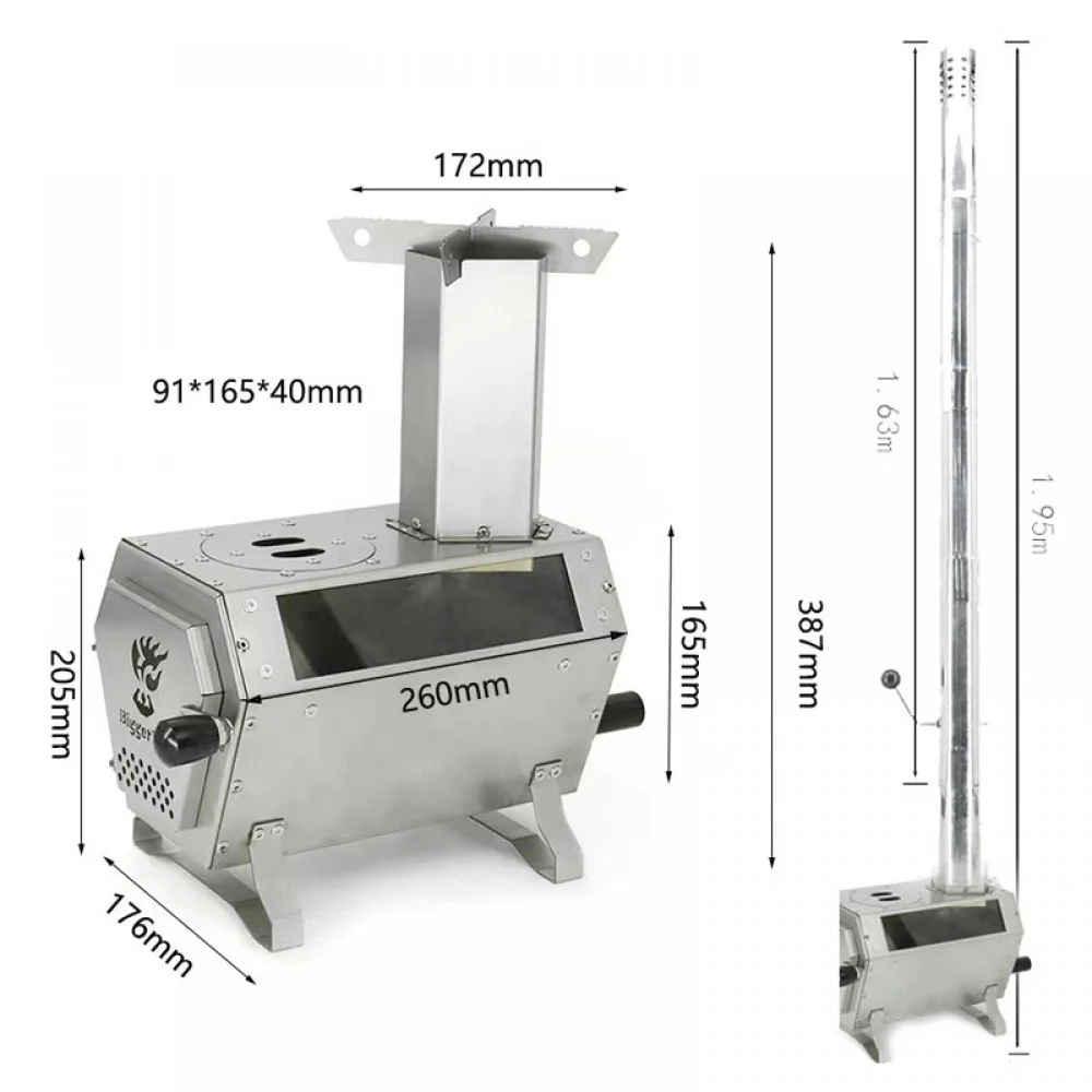 Stainless Steel Wood Burning Tent Stove with Chimney for Winter Camping ...