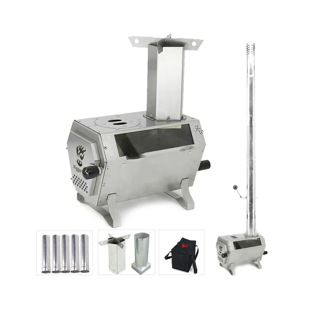 Stainless Steel Wood Burning Tent Stove with Chimney for Winter Camping ...