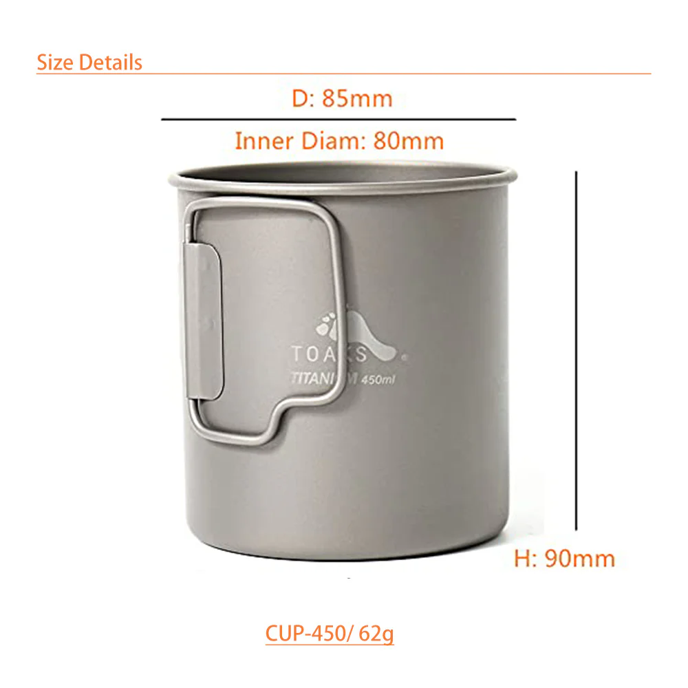 TOAKS Titanium Cup - 450ml | Outdoor Camping Mug with Foldable Handle ...