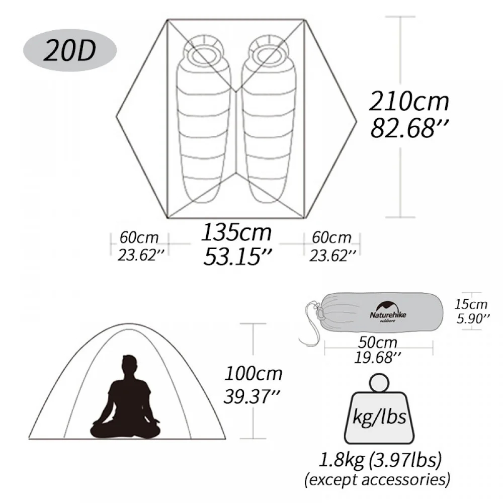 Naturehike Mongar 2 Double Layer Camping Tent - 2 Person | Waterproof ...