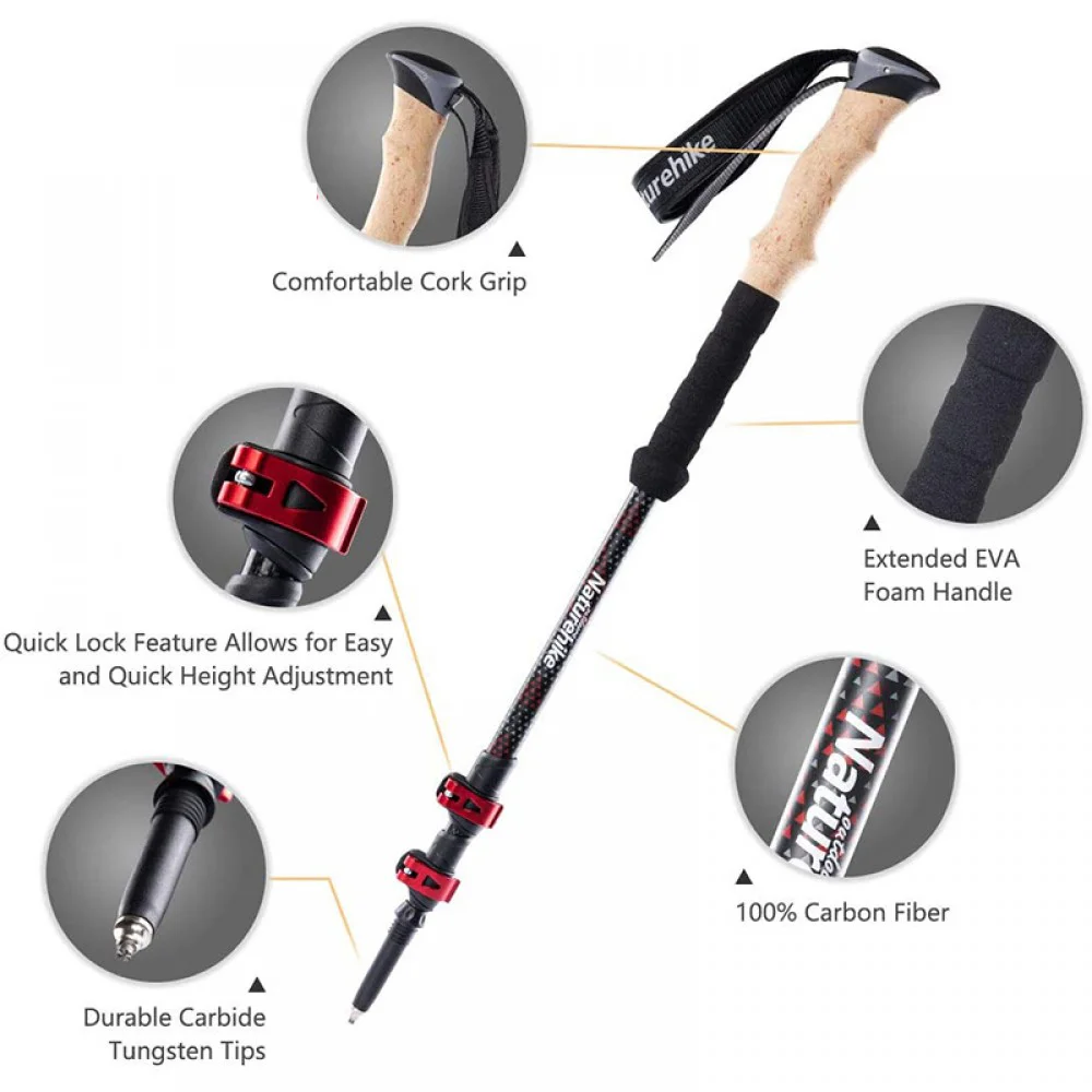 Naturehike Carbon Fiber Trekking Poles - 2pcs | Lightweight Collapsible ...
