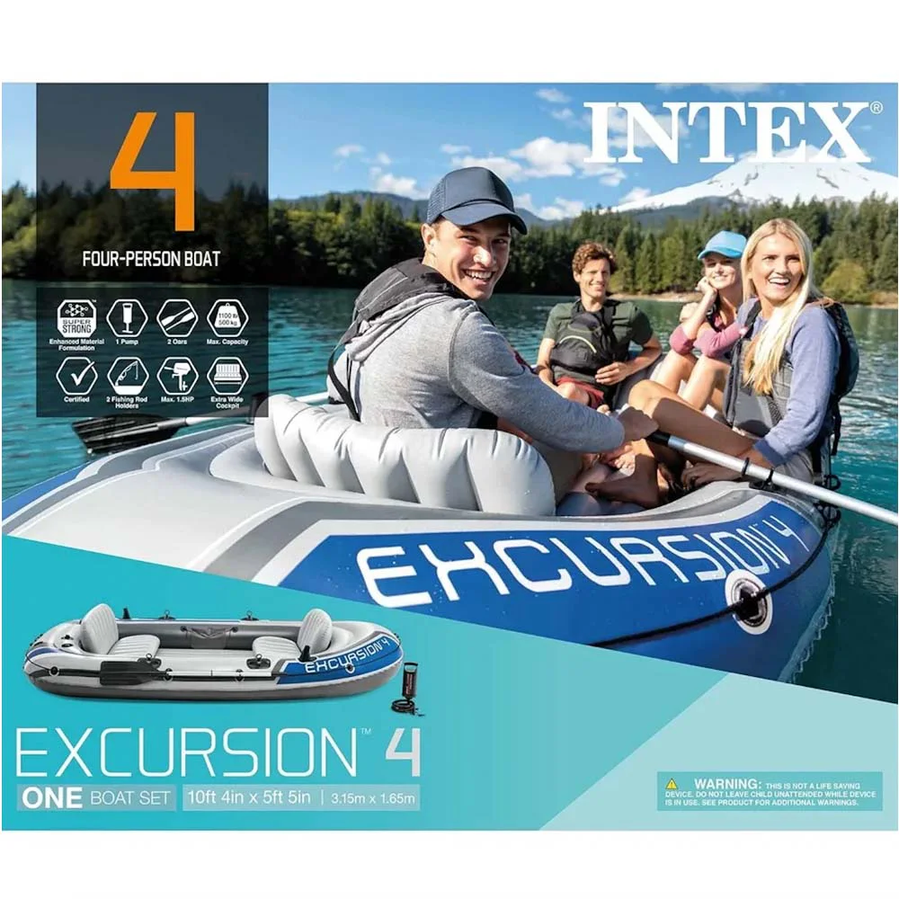 Intex Excursion 4 Person Inflatable Boat with 2 Oars | Best Inflatable ...
