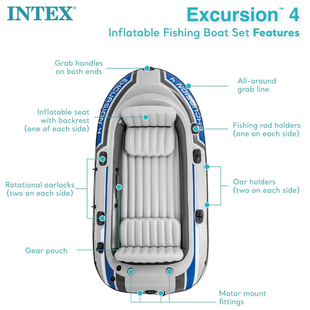 Intex Excursion 4 Person Inflatable Boat with 2 Oars | Best Inflatable ...