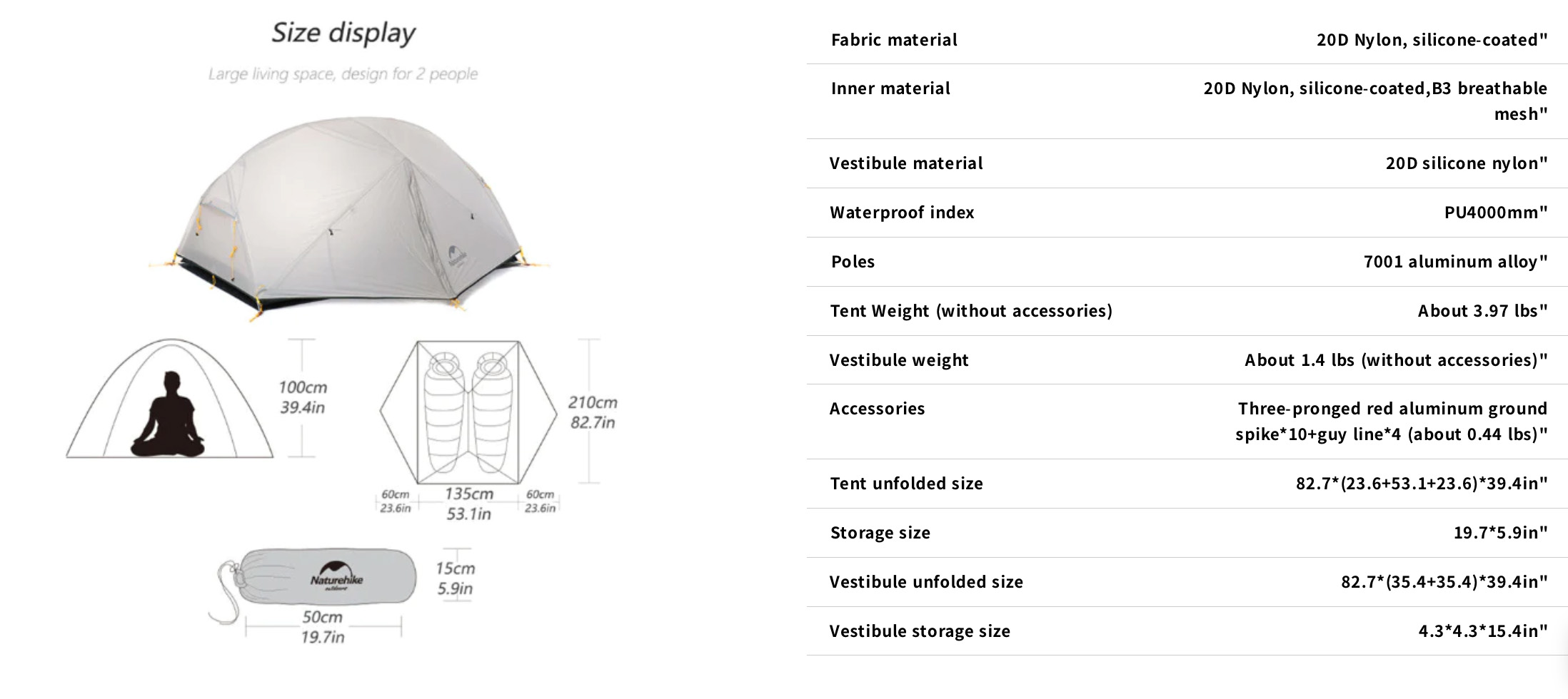 Naturehike Mongar 2 Double Layer Camping Tent - 2 Person | Waterproof ...